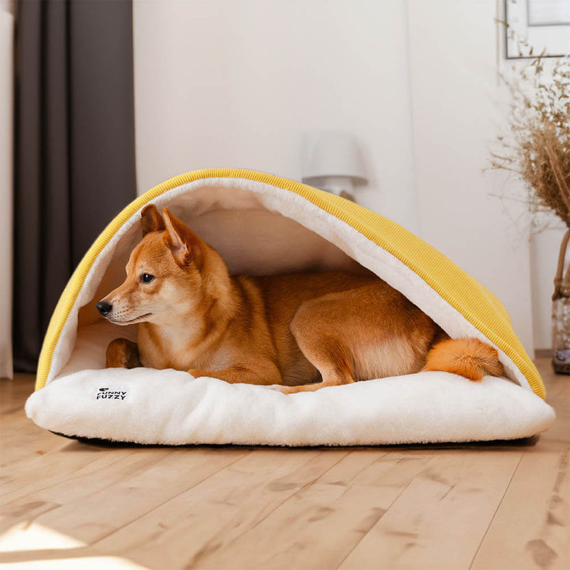 Dog Cave Bed – Cozy Hooded Burrow Beds | FunnyFuzzy UK